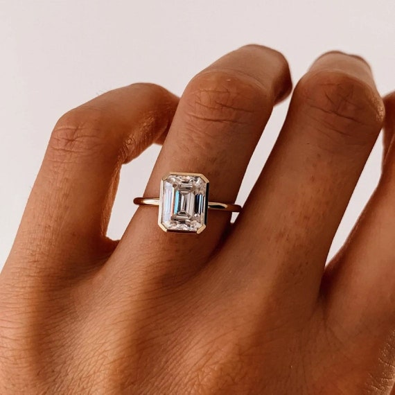 Emerald Bezel Diamond Engagement Ring Solitaire Emerald Ring - Etsy