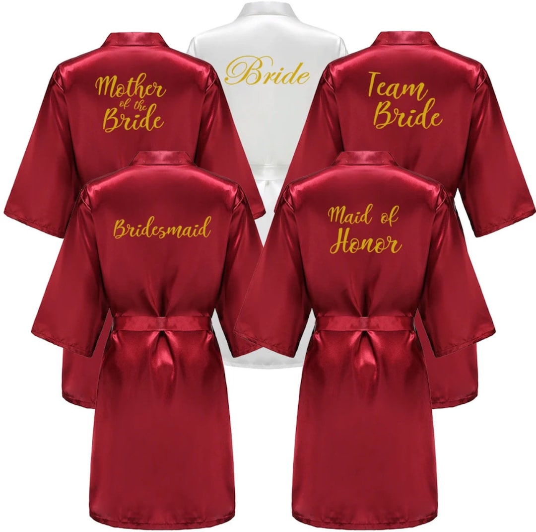Wedding Red Team Bride Robe With Gold Letters Kimono Satin Bridesmaid ...
