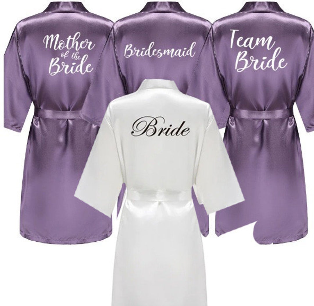 Wedding Purple Team Bride Robe Kimono Satin Bridesmaid Personalized ...
