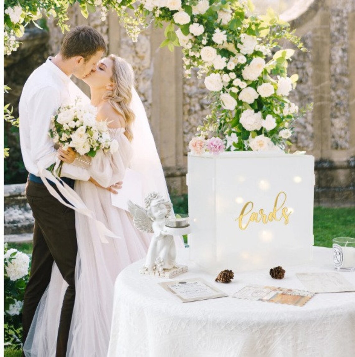 Wedding Card Box Frosted Acrylic With String Light, Large Gift Card Box ...