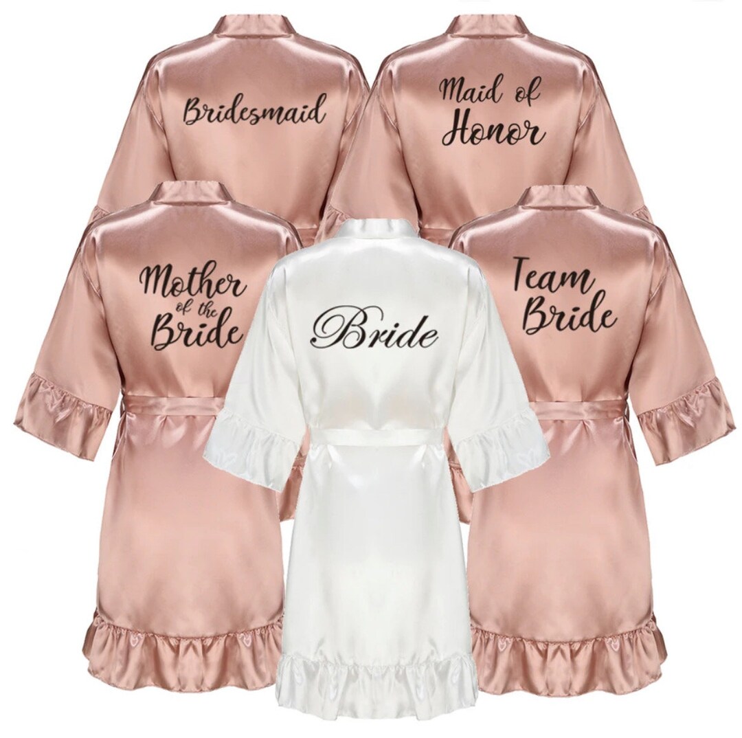 Team Bride Satin Robe With Ruffle Kimono Bridesmaid Personalized ...