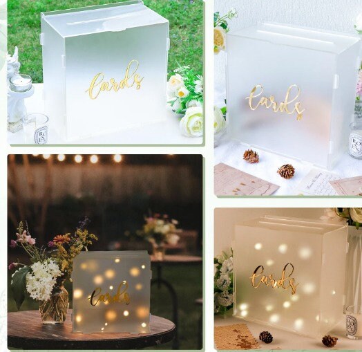 Wedding Card Box Frosted Acrylic With String Light, Large Gift Card Box ...