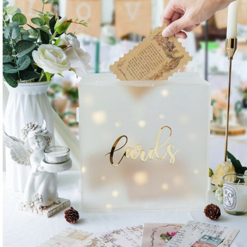Wedding Card Box Frosted Acrylic With String Light, Large Gift Card Box ...