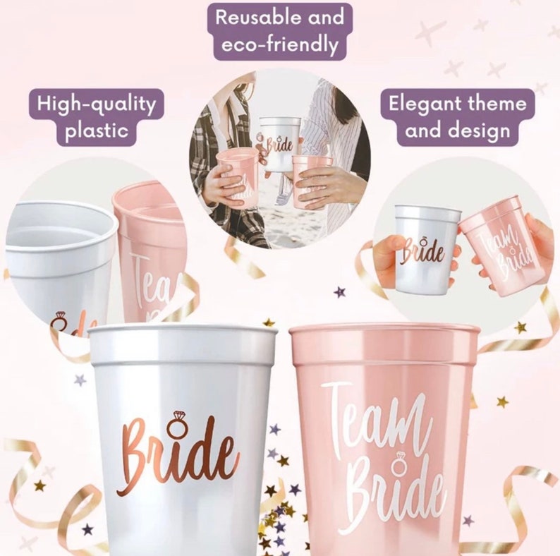 1x Set Bachelorette Party Team Bride Plastic Drinking Cups Bridal ...