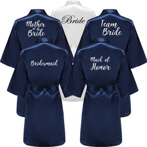 Wedding Blue Team Bride Robe Kimono Satin Bridesmaid Personalized ...
