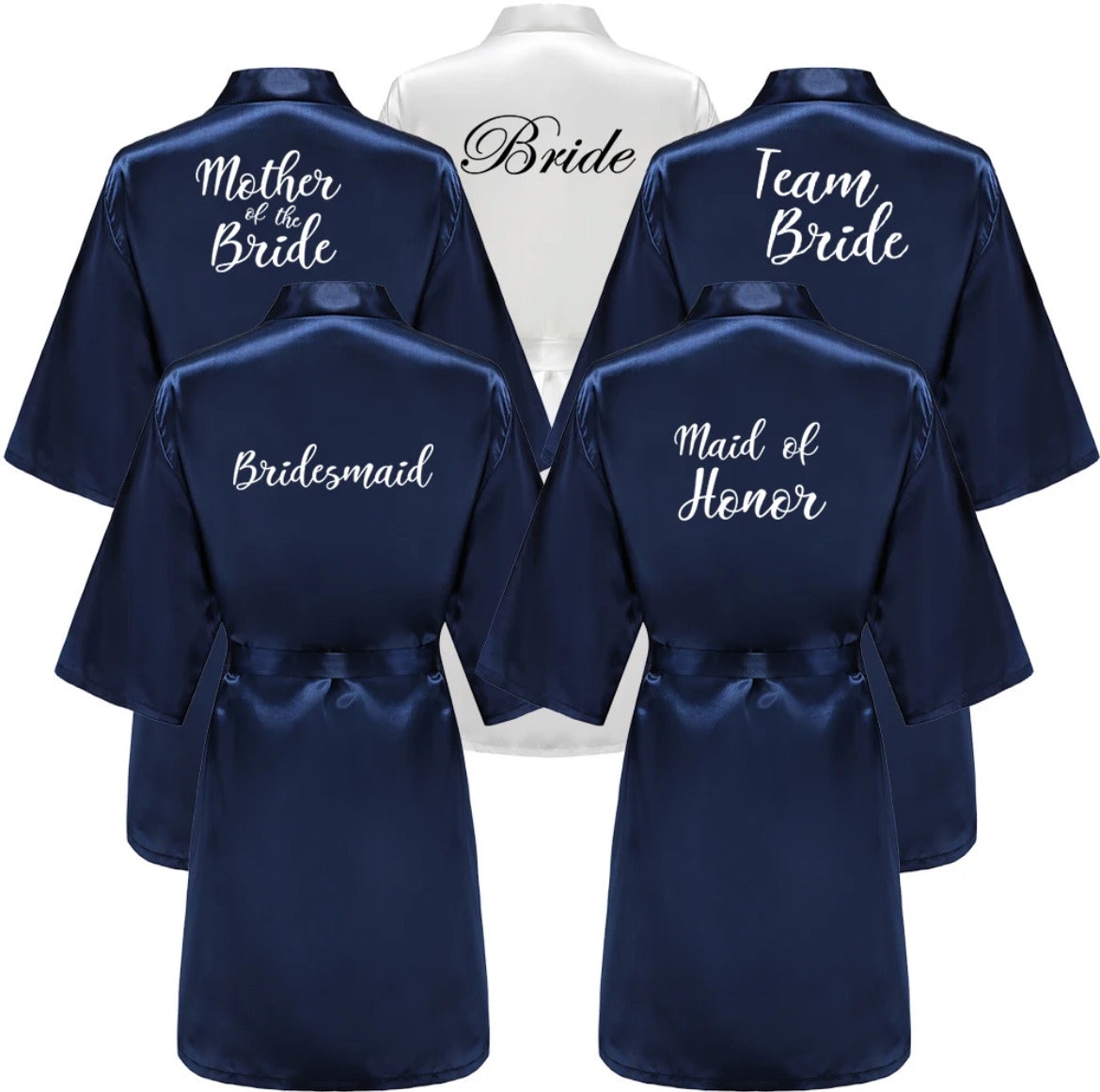 Wedding Blue Team Bride Robe Kimono Satin Bridesmaid Personalized ...