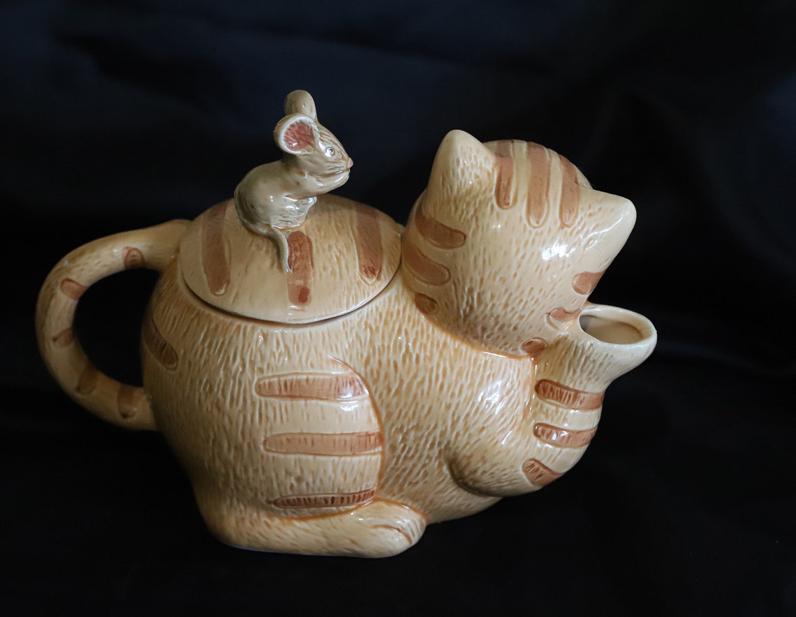 Ginger Tabby Cat Teapot With Mice - Etsy