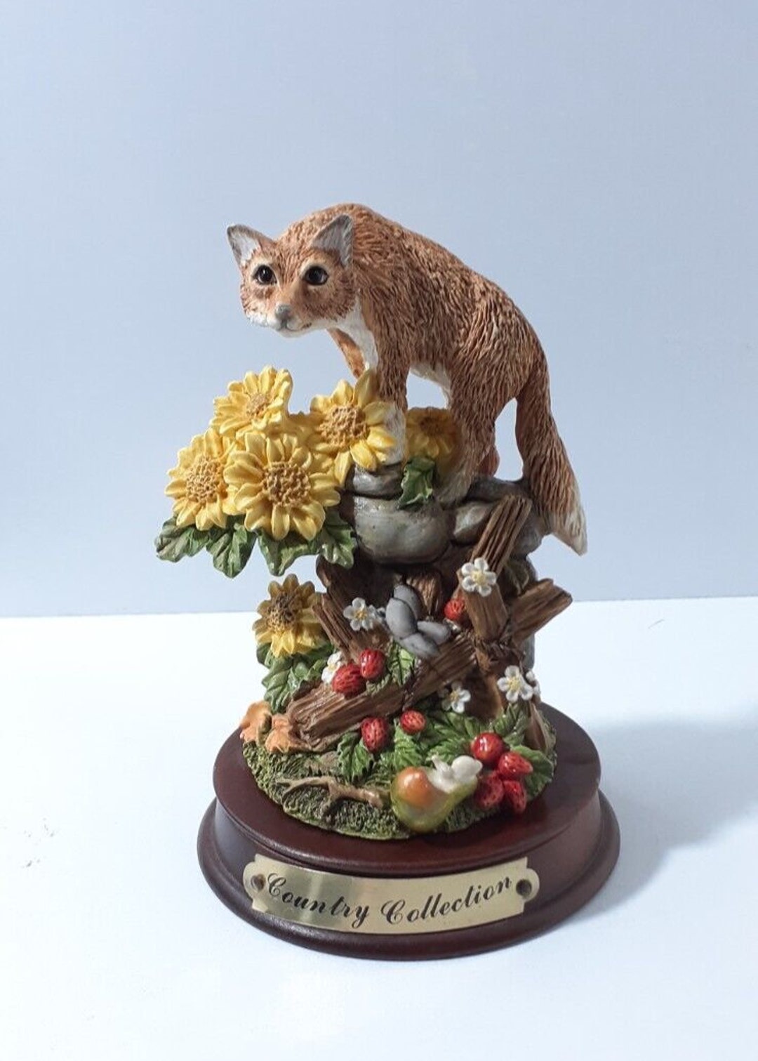 Vintage Resin Fox With Sunflowers Strawberries Figurine by Country ...