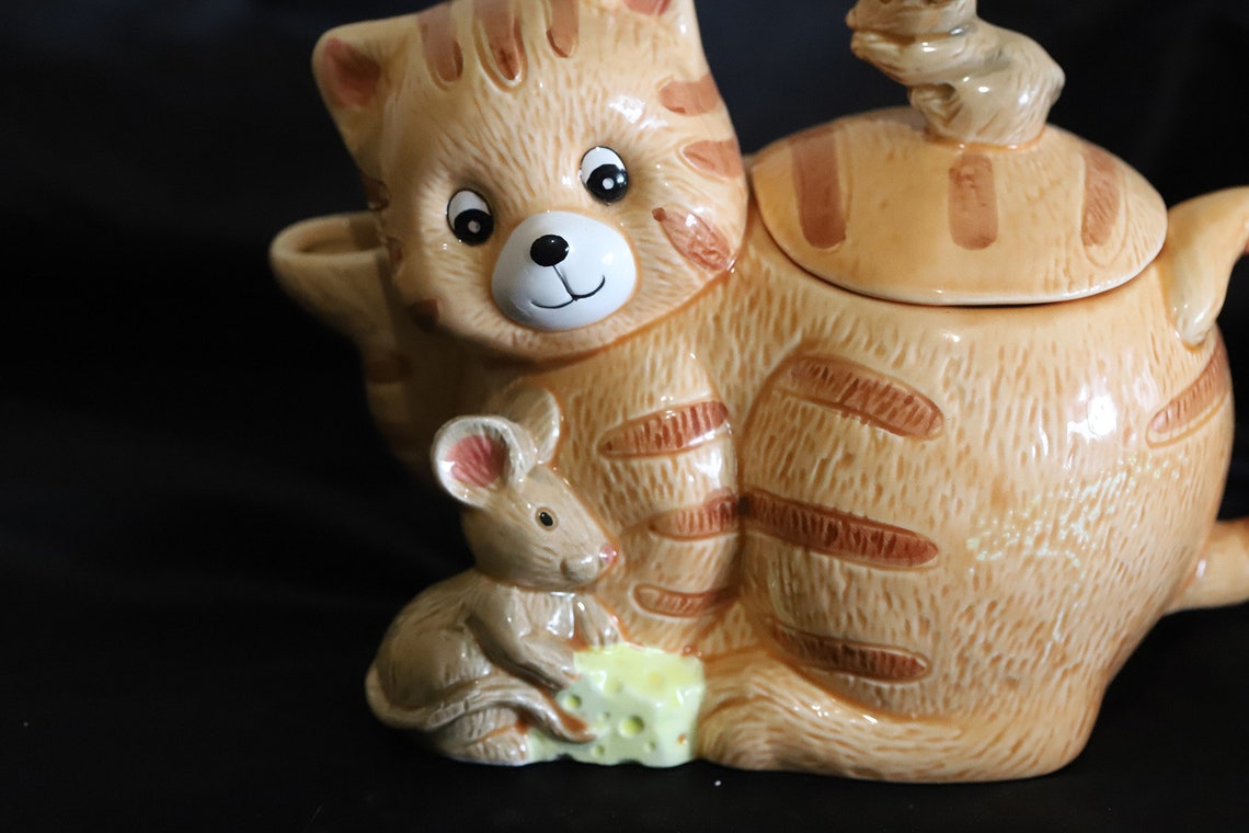 Ginger Tabby Cat Teapot With Mice - Etsy