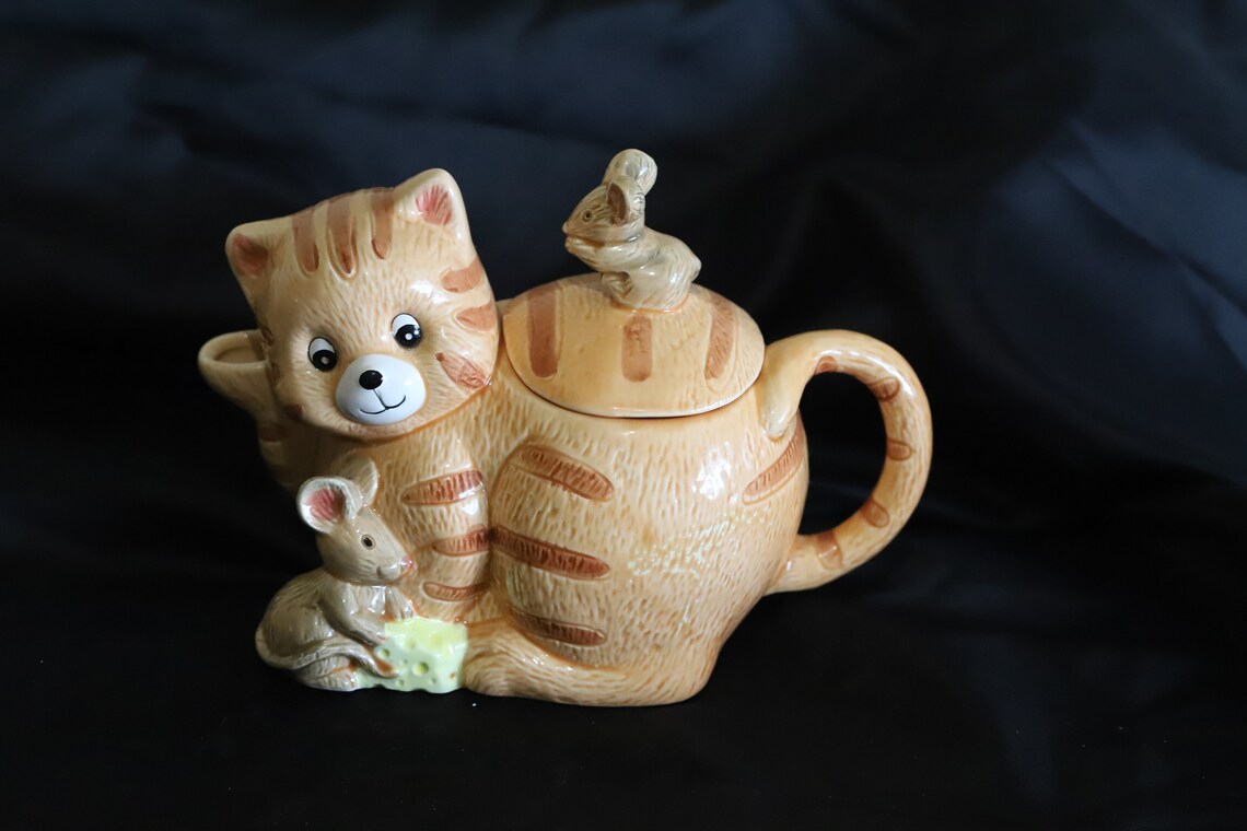 Ginger Tabby Cat Teapot With Mice - Etsy
