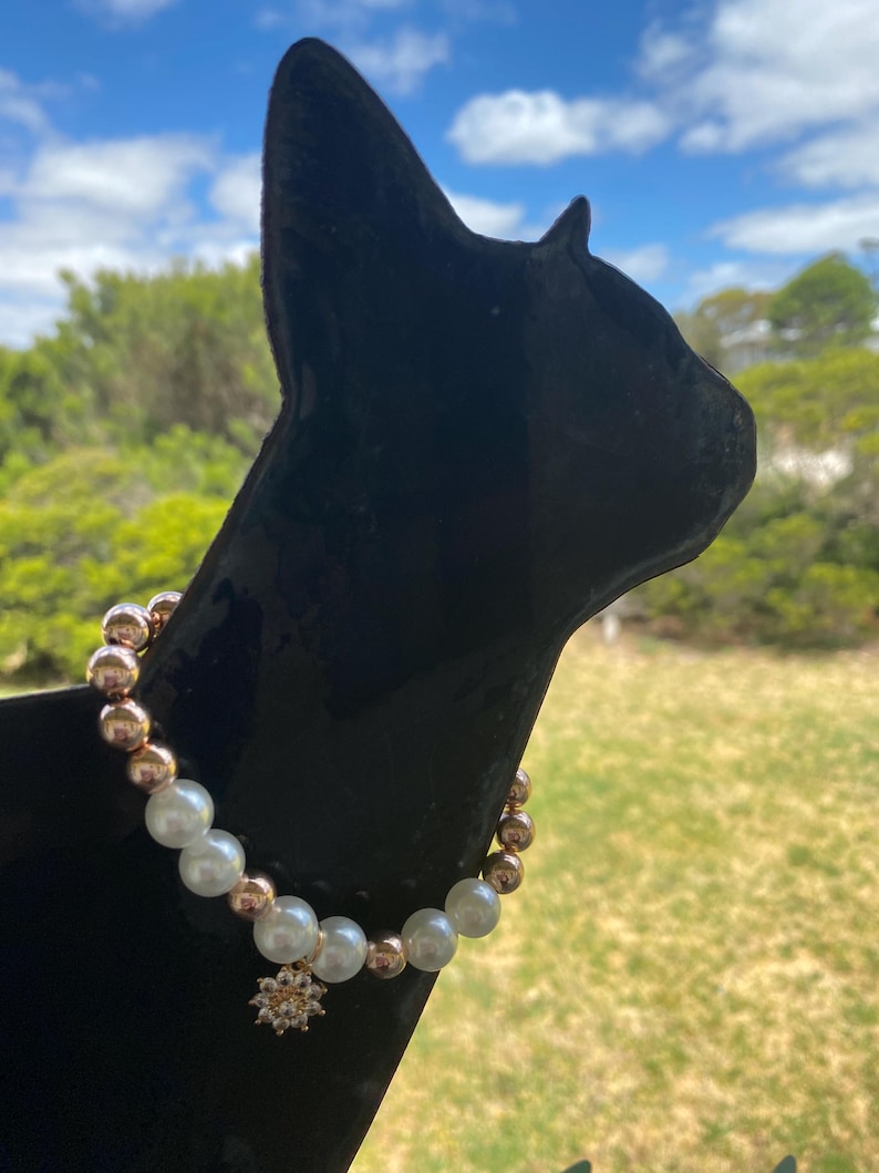 Elegant Pearl Cat Collar | Glass Pearls & Rose Gold Beads | Diamanté ...