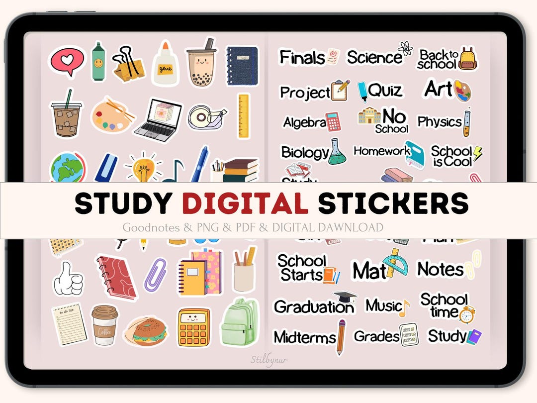 Study Digital Stickers, Goodnotes Stickers, Study Pre-cropped Digital ...