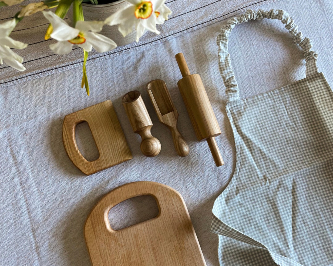 Montessori Kitchen Set - Wooden Cooking Tools for Kids - Safe Knife ...