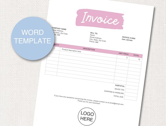 Invoice Template Word Invoice Template for Small Business - Etsy