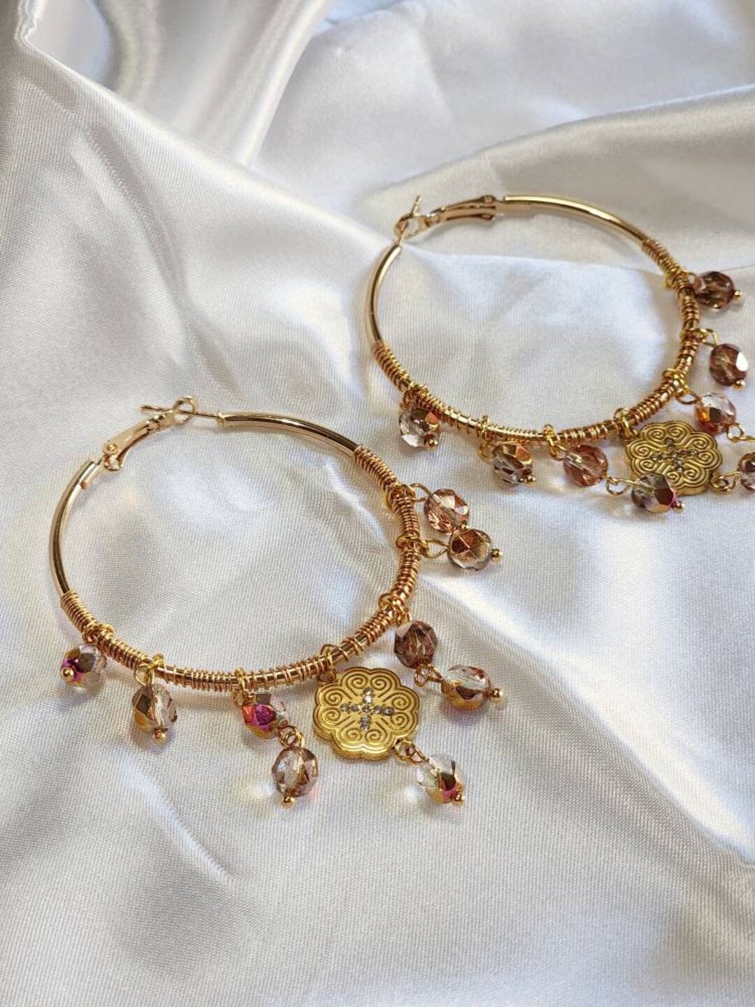 Hmong Inspired Gold Plated Hoop With Bead Dangles and Hmong Pendant ...