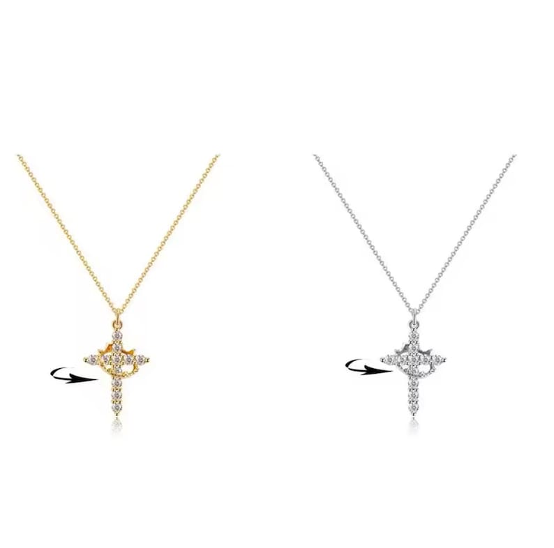 God is King Rotating Crown Cross Necklace AAA CZ Christian Pendant 18K ...