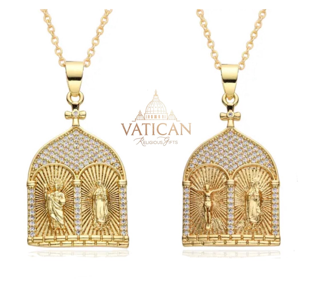 14K Gold-plated Catholic Pendant Necklace - Elegant St. Jude & Jesus ...