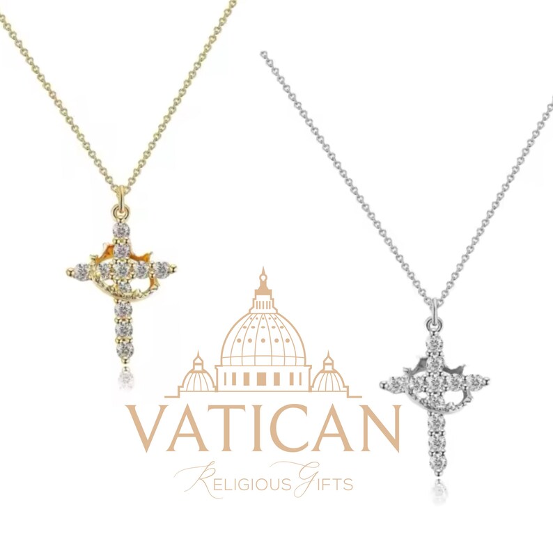 God is King Rotating Crown Cross Necklace AAA CZ Christian Pendant 18K ...