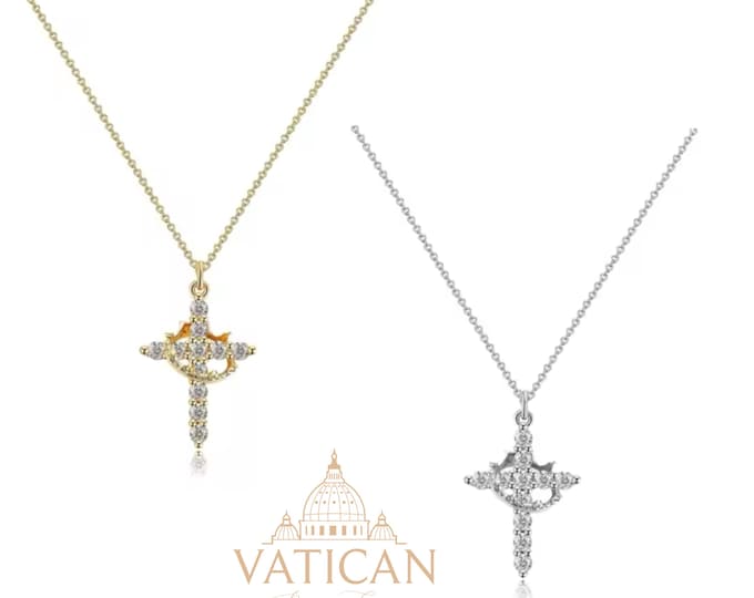 Cross and Crown Necklace - Cross Necklace - Christian Necklace ...