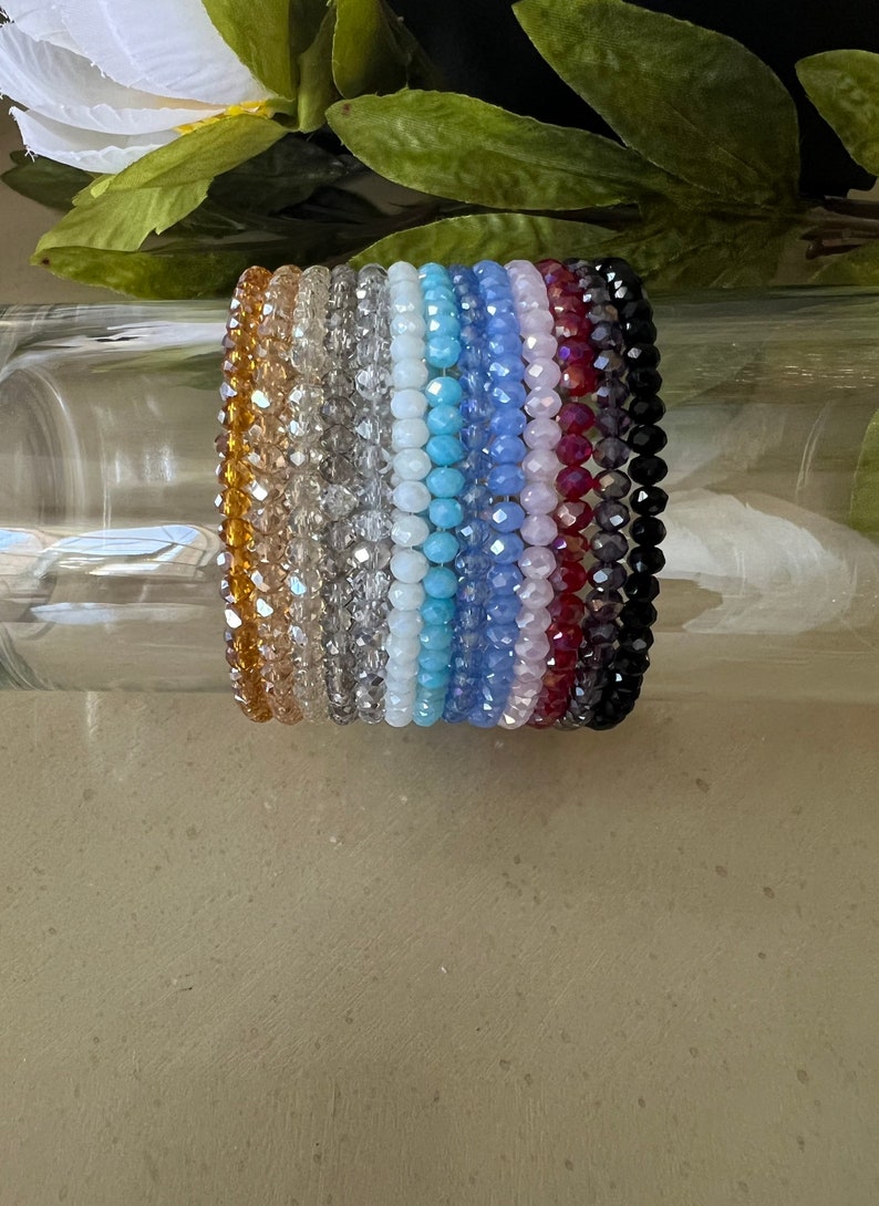 Crystal Stackable Stretch Bracelet, Czech Crystal Minimalist Bracelet ...