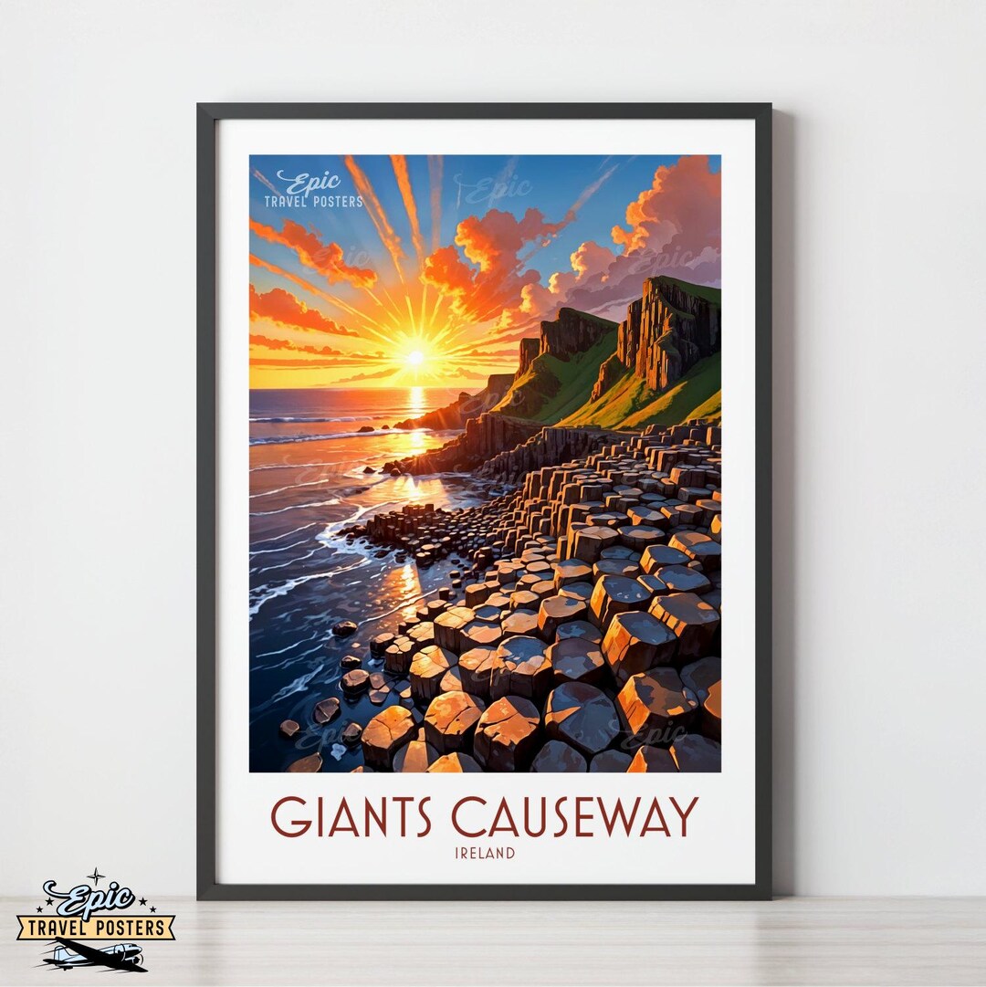 Giant's Causeway Sunset Ireland Travel Poster Ireland Art Print Wedding ...