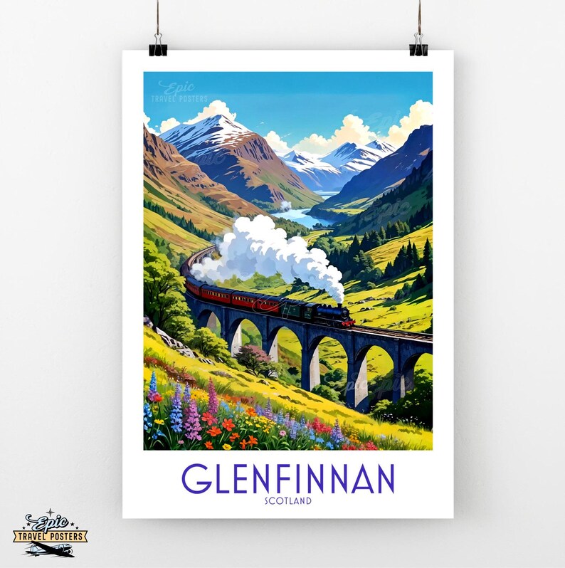Glenfinnan Viaduct Scotland Travel Poster: Steam Train Art Print - Etsy