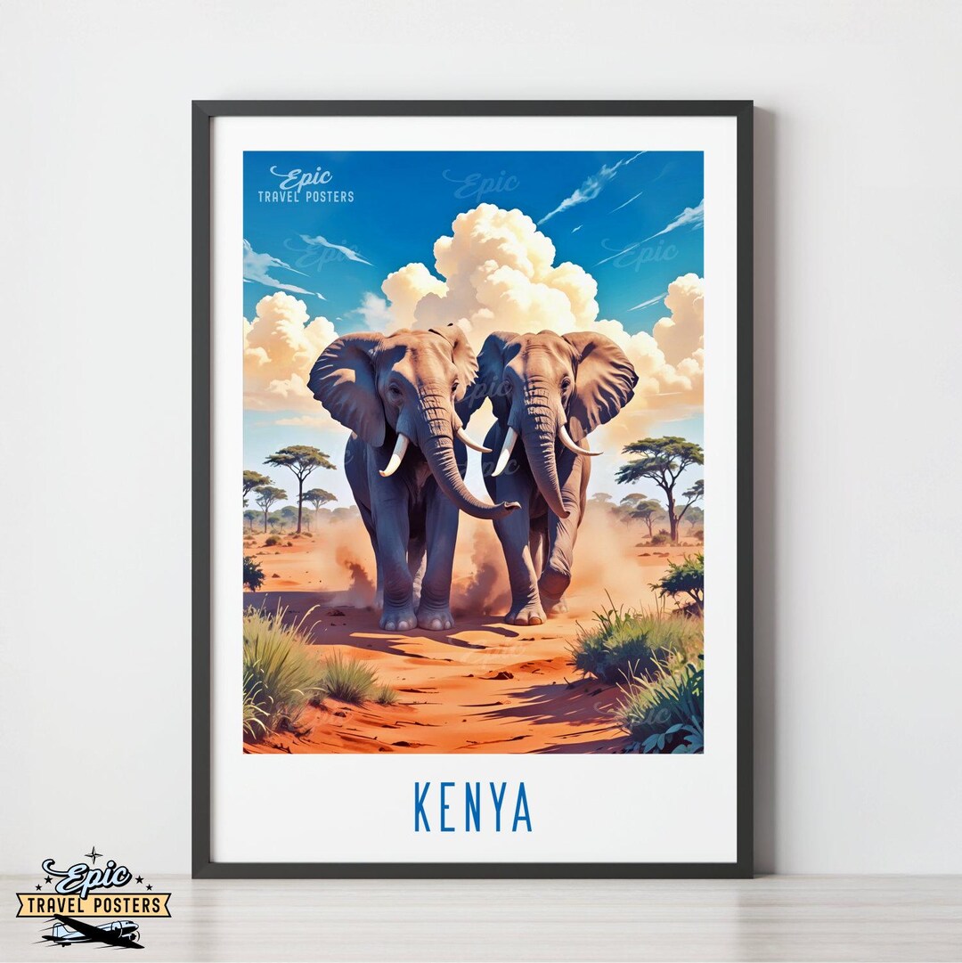 Kenya African Safari Travel Poster Print Africa Elephant Wedding ...