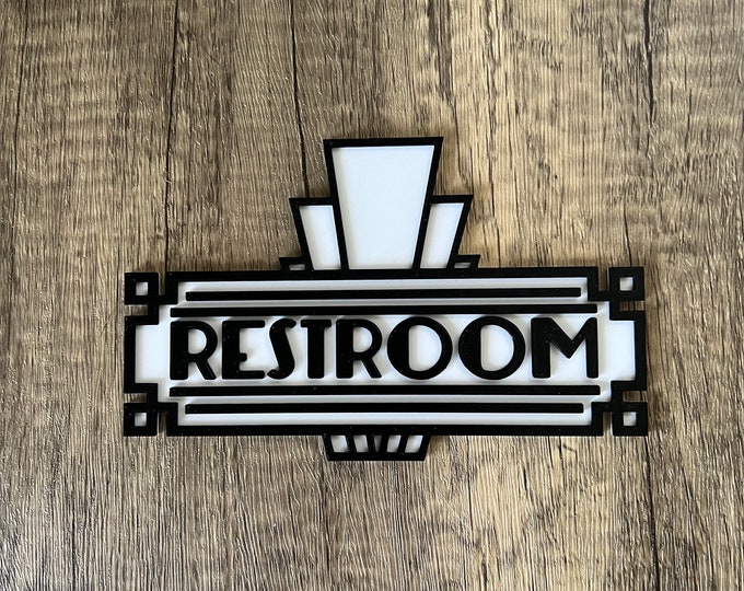 3D Printed Art Deco Restroom Sign, Trendy Wall Art - Etsy