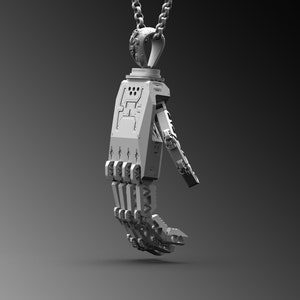 Silver Robot Hand Pendant Mechanical Skeleton Hand Necklace Droid Hand ...