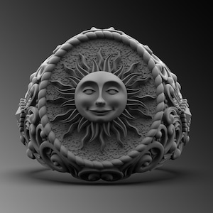 Mens Sun Ring, Silver Sun Rings for Man, 925k Sterling Sun Signet Ring ...