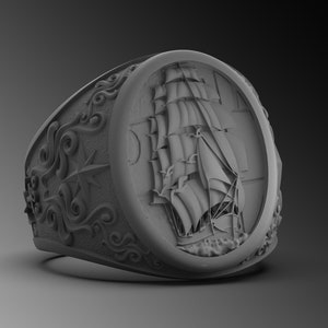 Silver Sailboat Ring - Mens Pirate Ship Ring - Sterling Navy Sailors ...