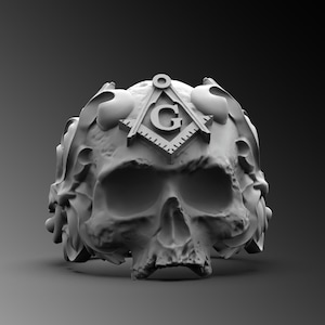 Mason Symbol on Skull With Crown Handmade Sterling Silver Men Biker ...