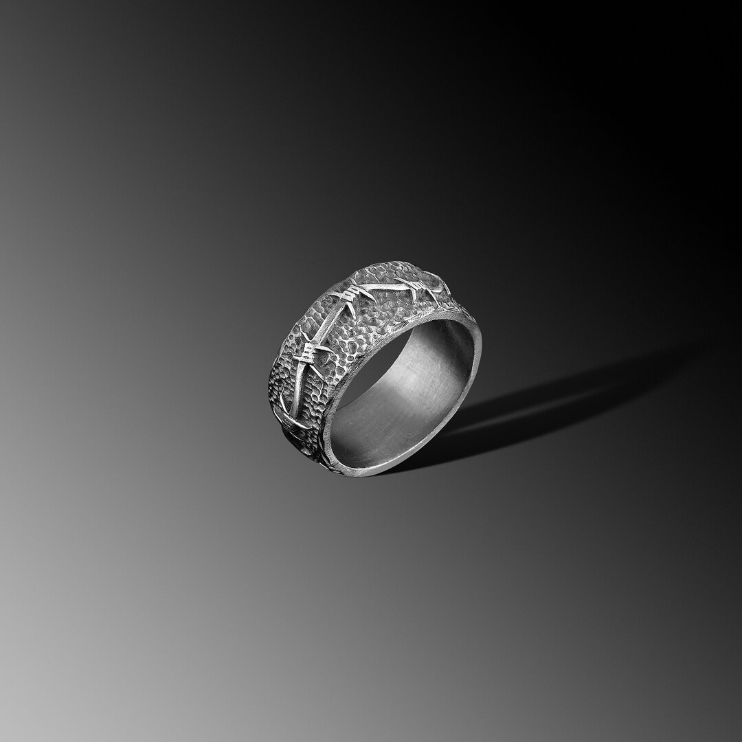 Mens Barbed Wire Ring Silver Band Barbed Wire Ring Unique Barbed Wire ...