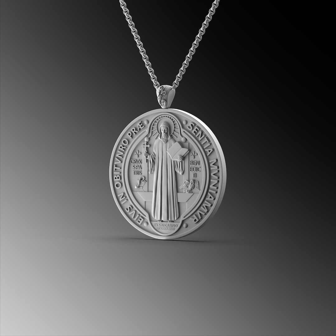 Sterling Silver Saint Benedict Medallion Necklace, Religious Pendant - Etsy