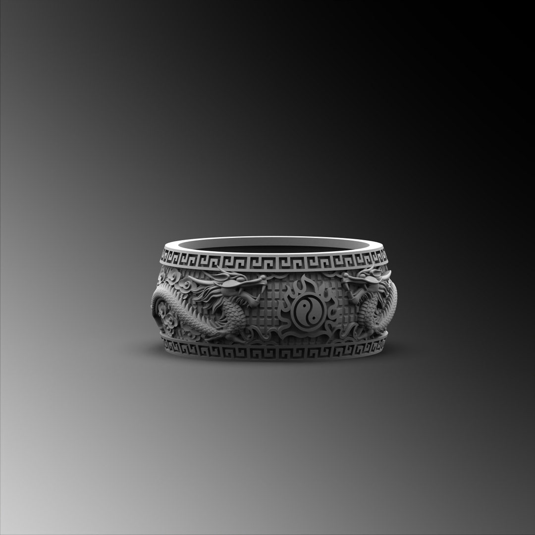 Silver Dragon Band Yin Yang Rings for Man Dragon Silver Ring Sterling ...