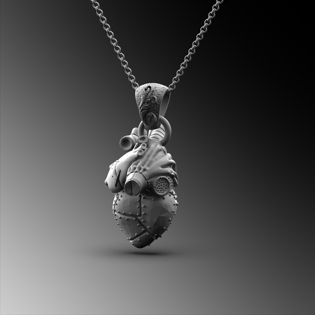 Steampunk Heart Pendant - Biomechanical Heart Necklace - Anatomical ...