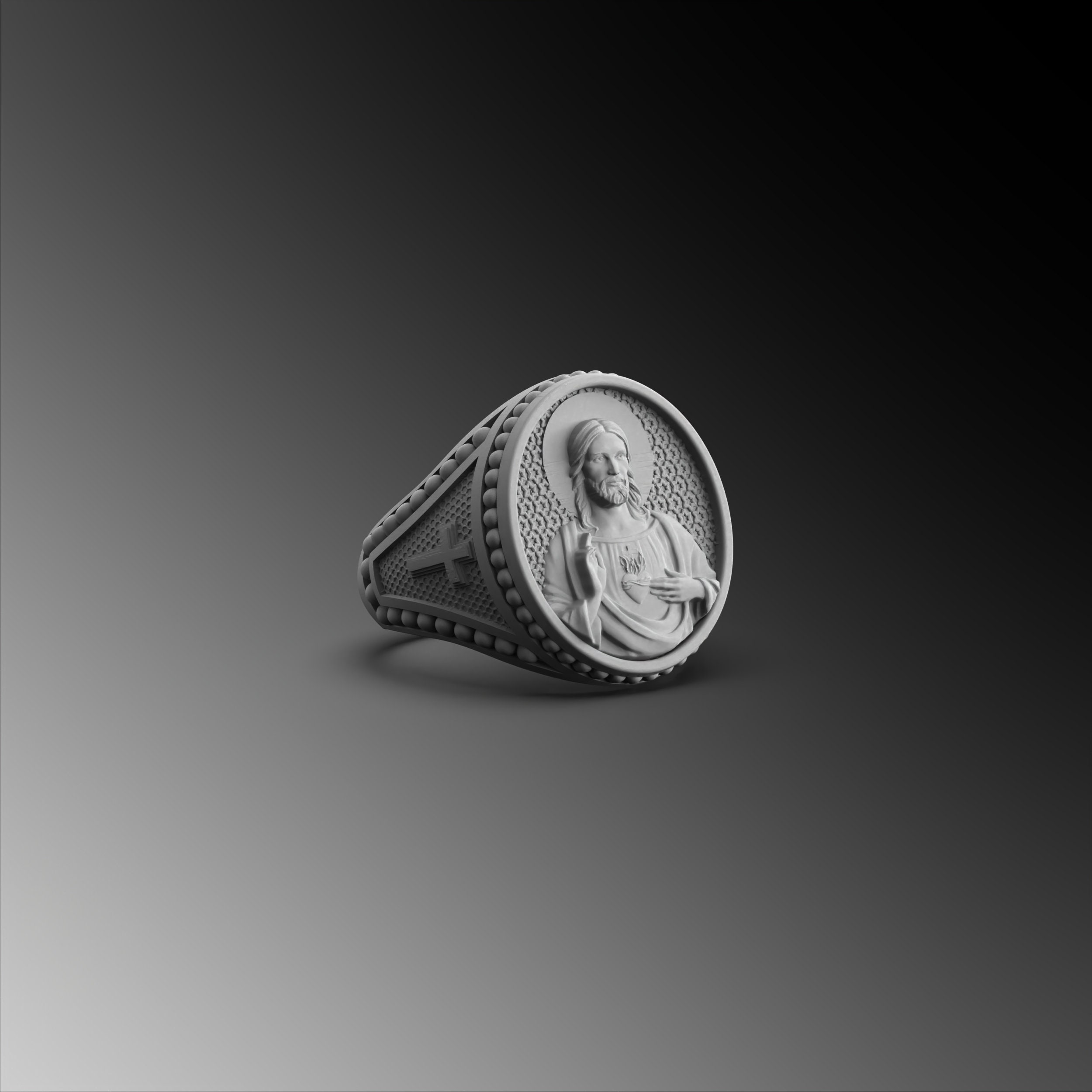 Jesus With Sacred Heart Silver Men Ring, Silver Savior Jesus Ring ...