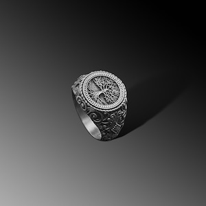 Handmade Sterling Silver Yggdrasil Tree of Life Signet Ring, Norse ...