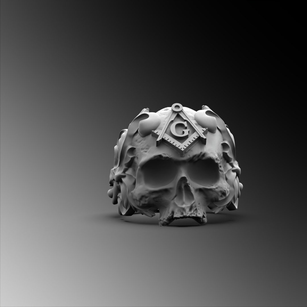 Mason Symbol on Skull With Crown Handmade Sterling Silver Men Biker ...