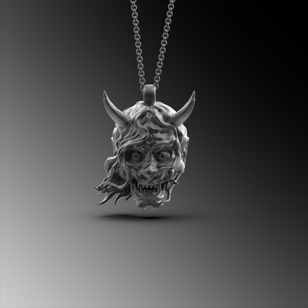 Samurai Mask Necklace for Man Oni Mask Pendant Silver Samurai Mask Gift ...