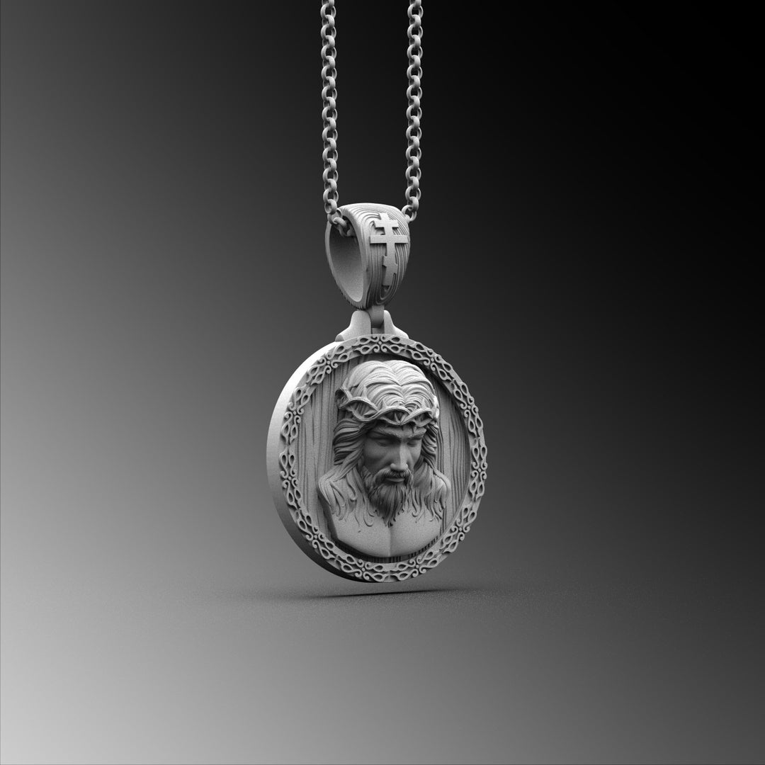 Silver Jesus Pendant Men Jesus Christ Necklace Crucifix Necklace Men ...