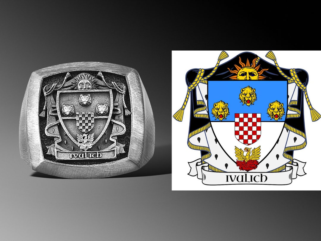 Family Crest & Coat of Arms Signet Ring, Custom Silver Rings for Men ...
