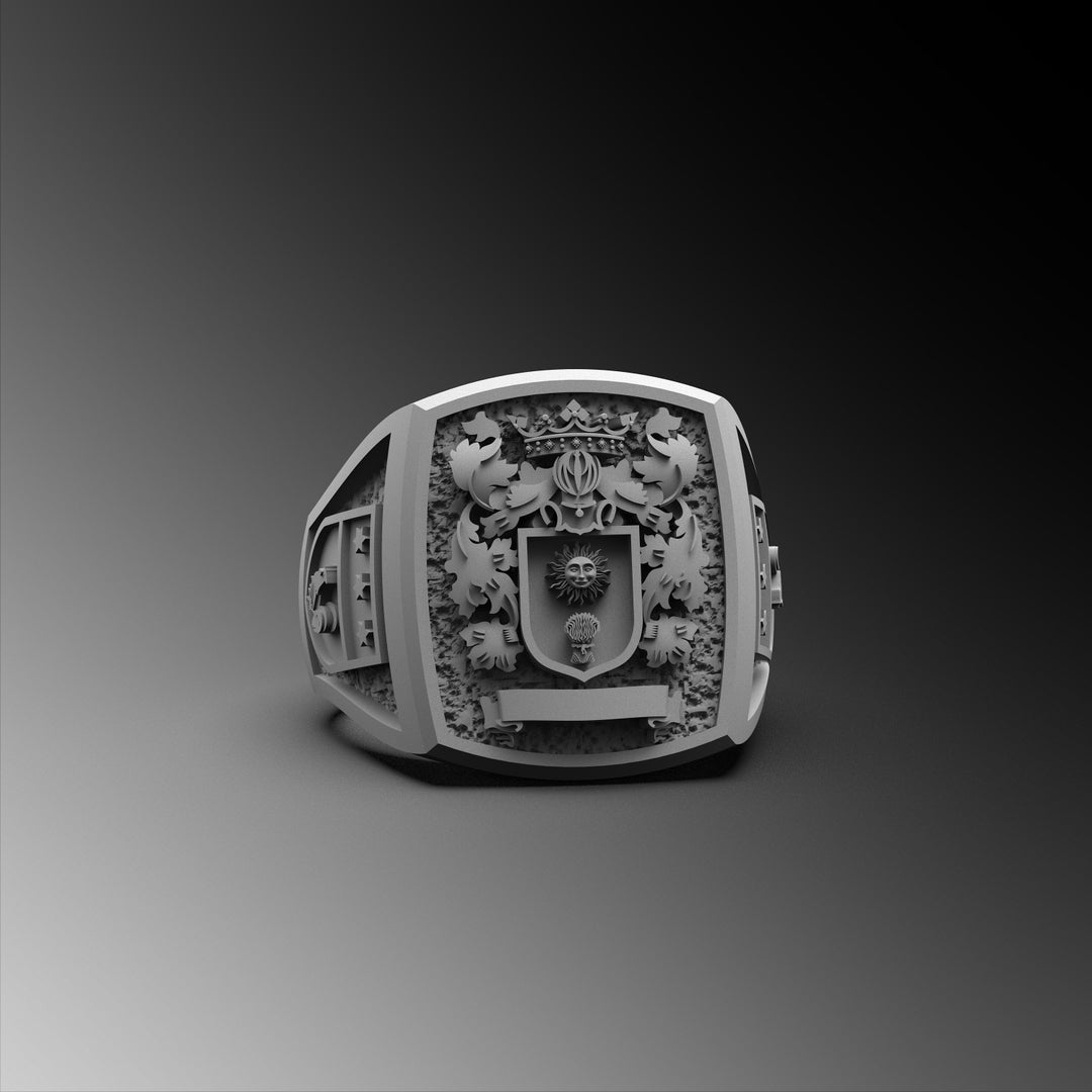 Custom Family Crest Signet Ring, 925k Sterling Silver, Heraldic Wappen ...