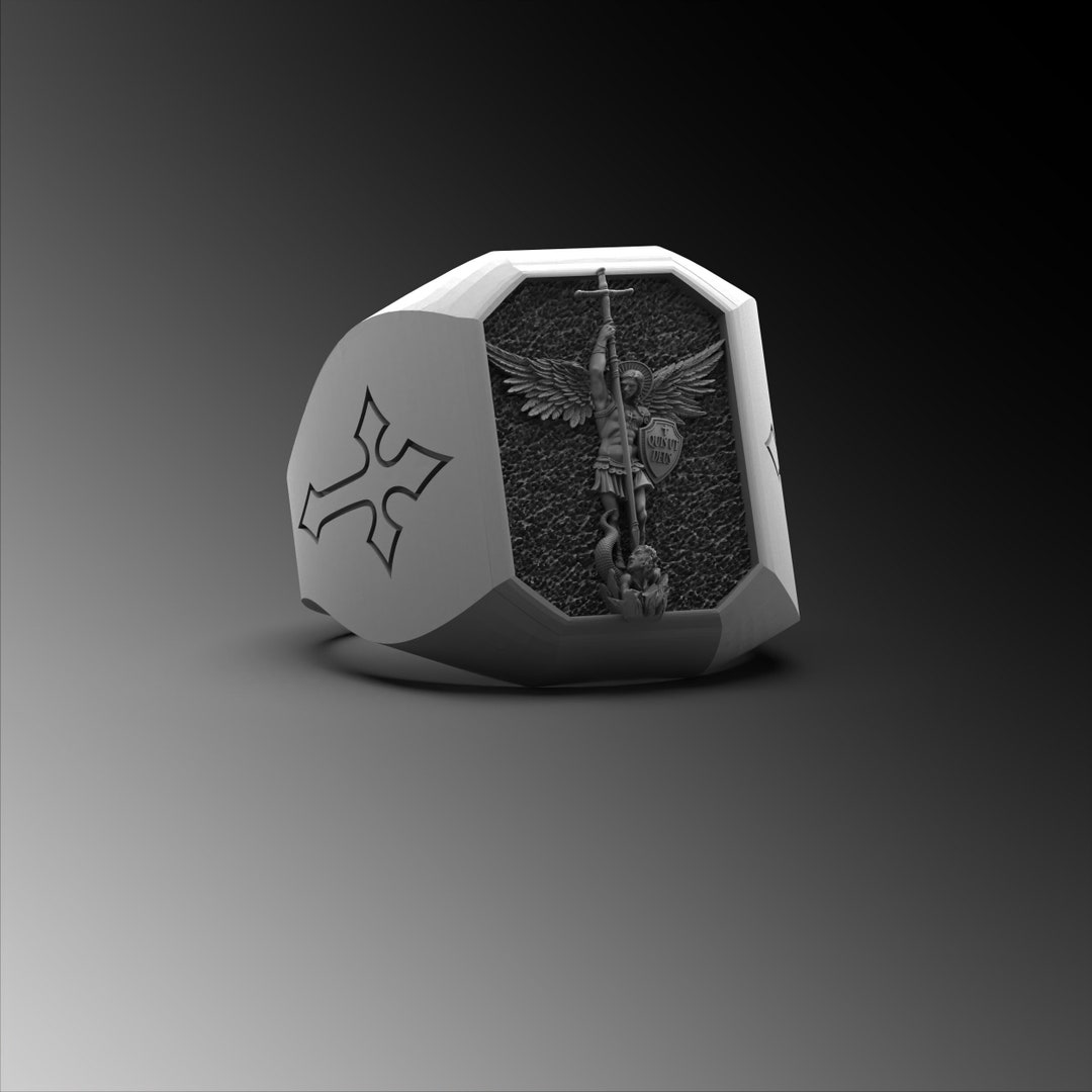 Saint Archangel Michael Christian Ring, St Michael Square Signet Ring ...