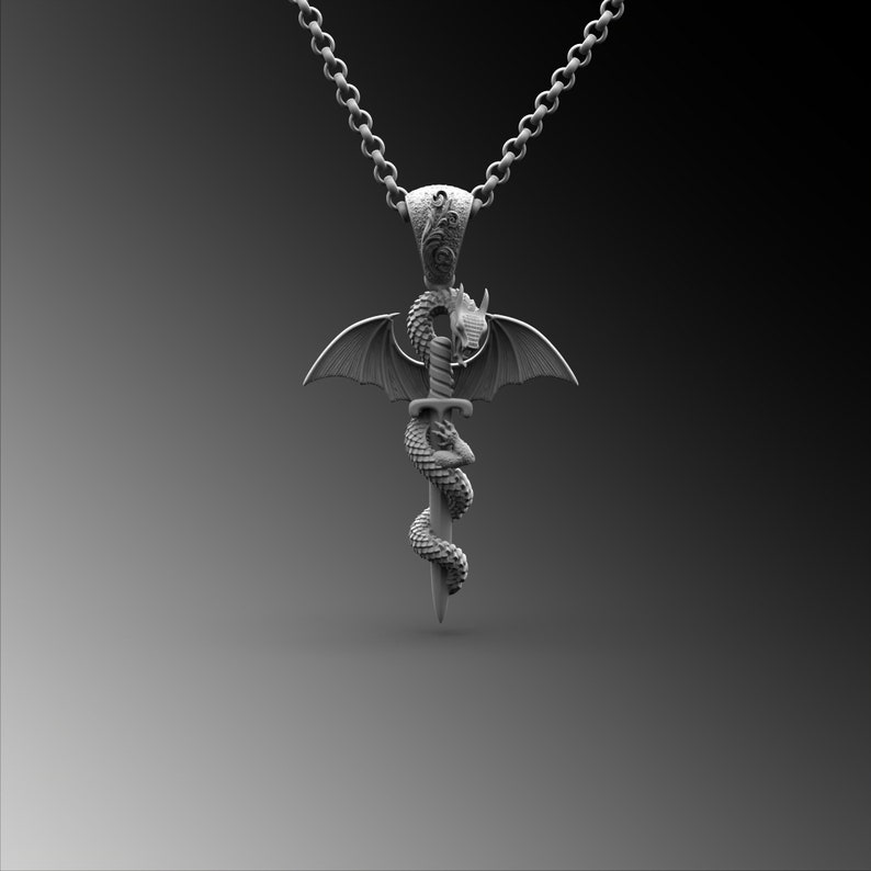 Sterling Silver Dragon Sword Pendant Necklace, Fantasy Amulet - Etsy Canada