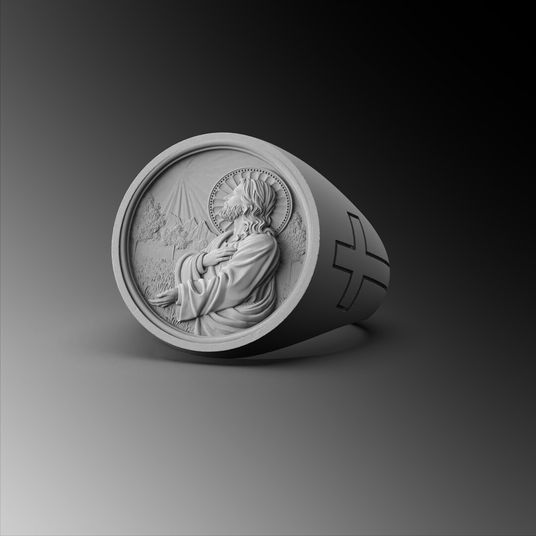 Jesus Prays in the Garden of Gethsemane Ring Men Silver Ring Catholic ...