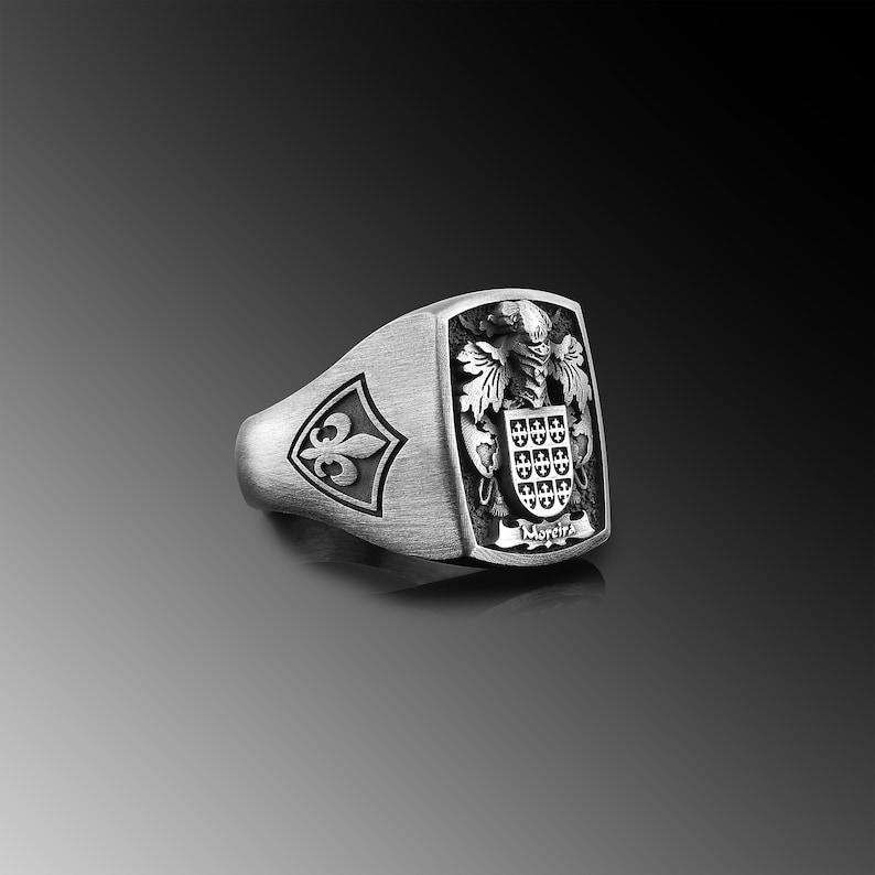 Custom Sterling Silver Family Crest Signet Ring, Heraldic Coat of Arms ...