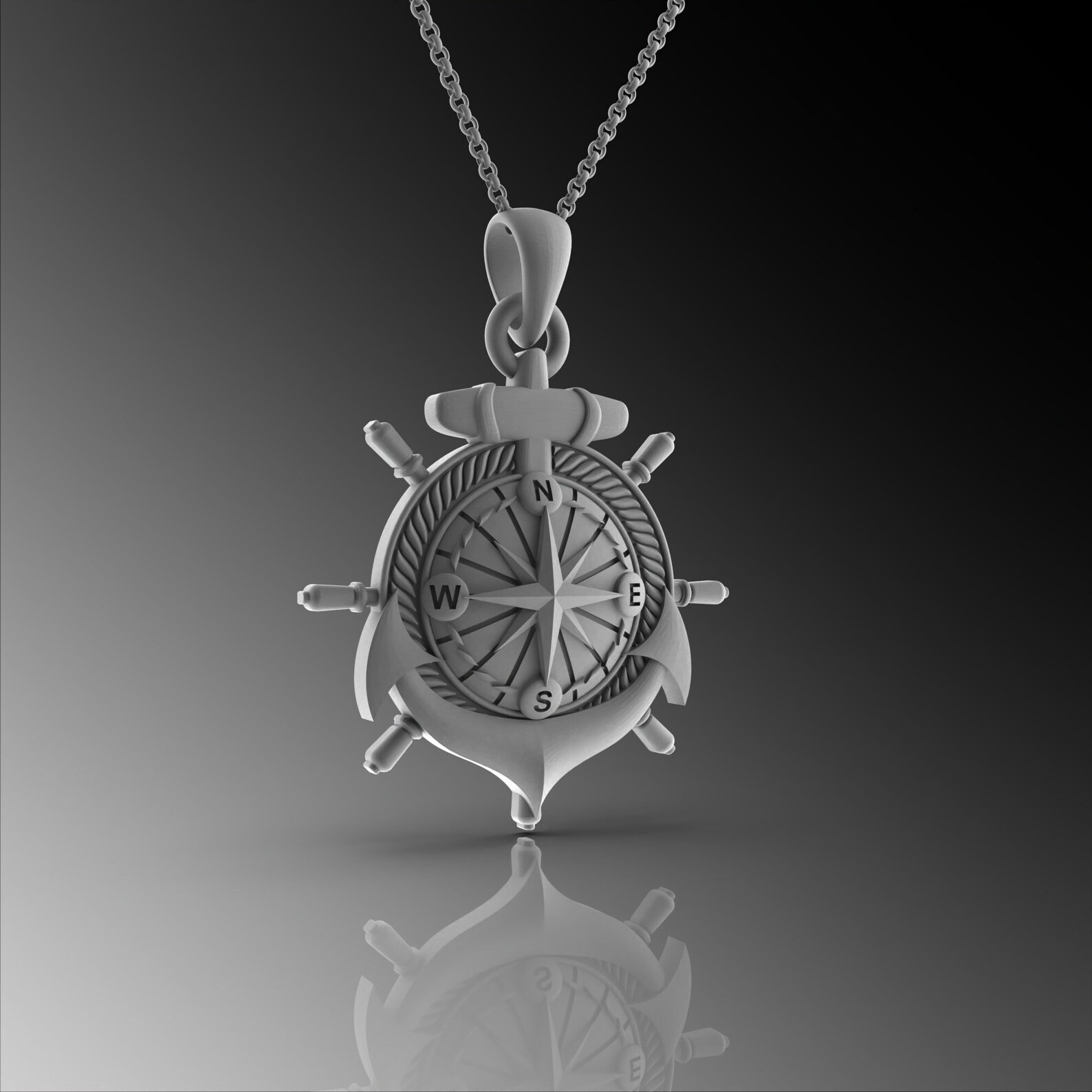 Silver Anchor Compass Pendant for Man Navy Sailor Anchor Necklace Mens ...