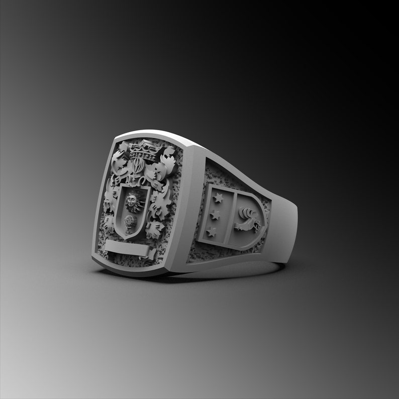 Custom Family Crest Signet Ring, 925k Sterling Silver, Heraldic Wappen ...