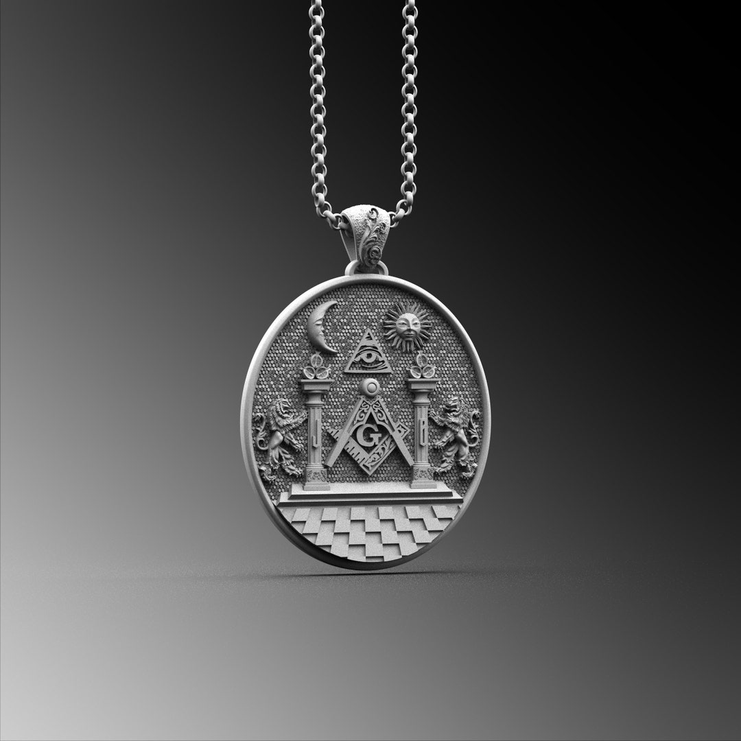 Mason Pendant Silver Masonic Symbol Necklace for Man Silver Freemasonry ...
